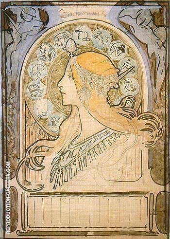 Study for Zodiac 1896 by Alphonse Mucha | Oil Painting Reproduction