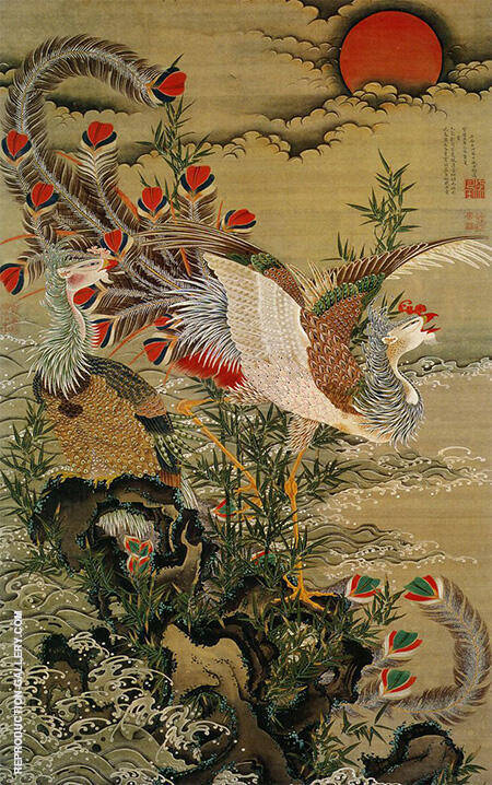 Rising Sun and Phoenix 1755 by Ito Jakuchu | Oil Painting Reproduction