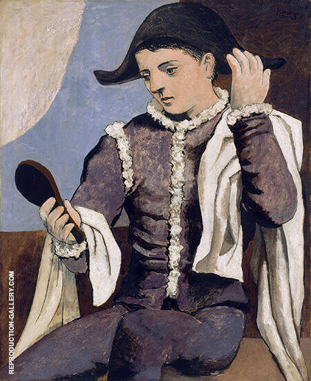 Harlequin with a Mirror 1923 by Pablo Picasso | Oil Painting Reproduction