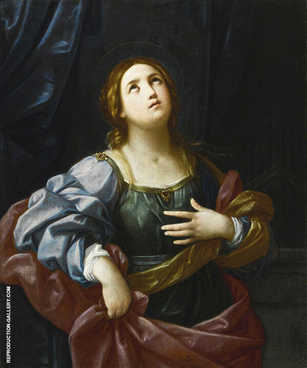 Saint Cecilia Three Quarter Length before a Purple Curtain her Organ in ...