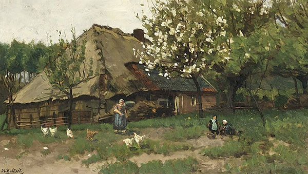 Feeding The Chickens | Oil Painting Reproduction