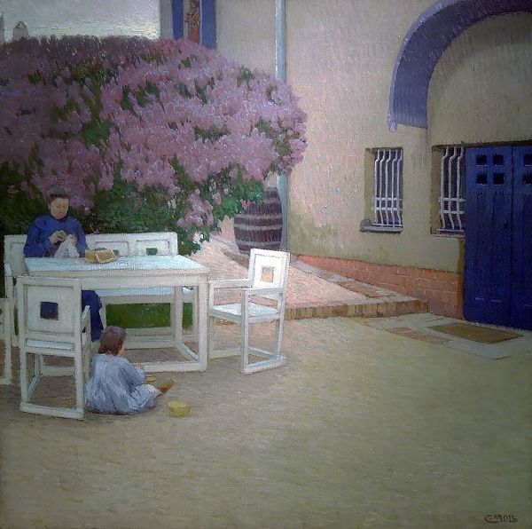 In Front of the House 1910 by Carl Moll | Oil Painting Reproduction