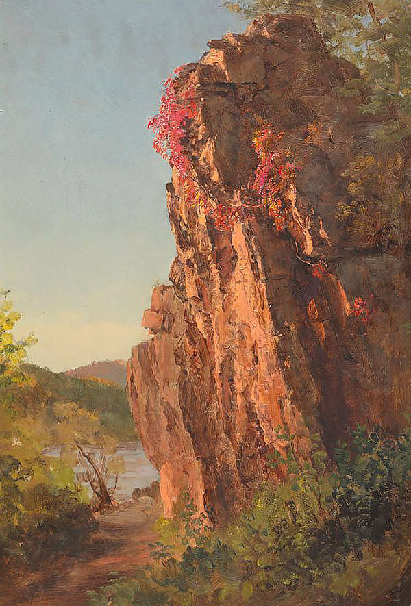Landscape with Large Rock Possibly North Carolina | Oil Painting ...