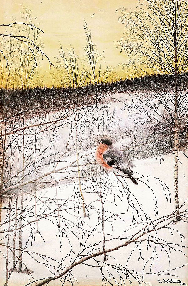 Bullfinch 1903 by Theodor Kittelsen | Oil Painting Reproduction