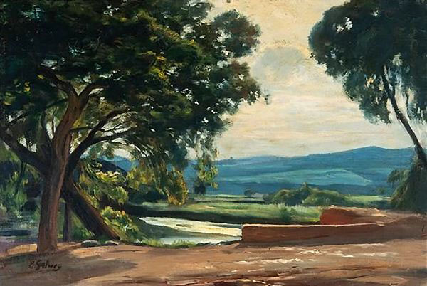 River Landscape by Enric Galwey | Oil Painting Reproduction
