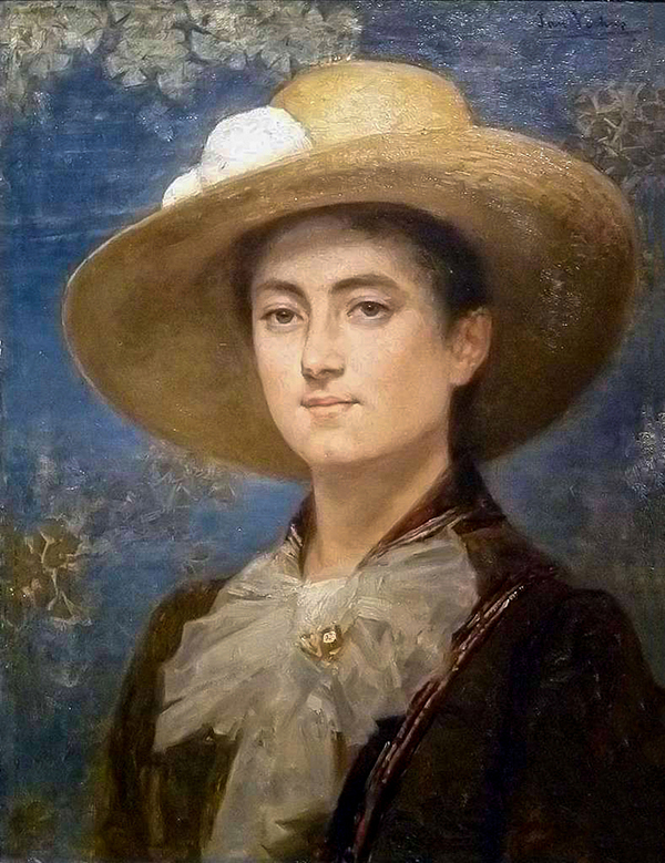 Young Woman with Straw Hat by Frans Verhas | Oil Painting Reproduction