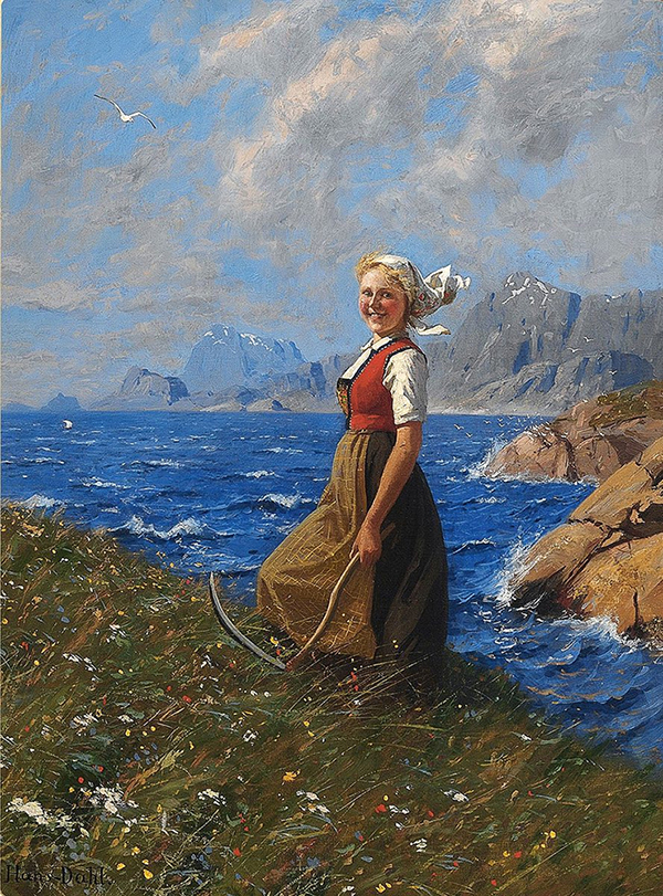 Girl with Sickle by Hans Dahl | Oil Painting Reproduction