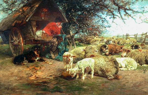 In the Shepherds Cart by Heinrich von Zugel | Oil Painting Reproduction