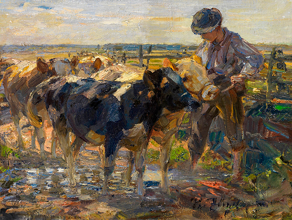Shepherd with Young Cattle 1900 | Oil Painting Reproduction