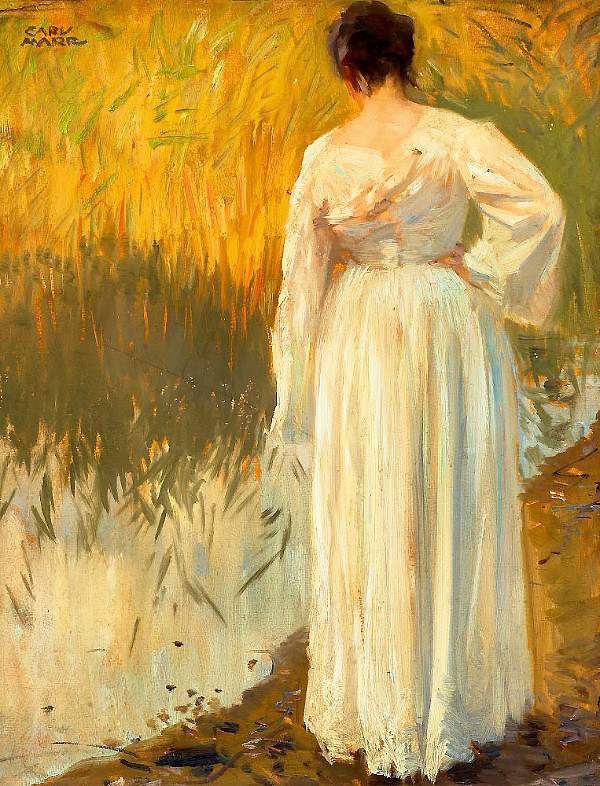 Dora in White Dress on the Shore | Oil Painting Reproduction